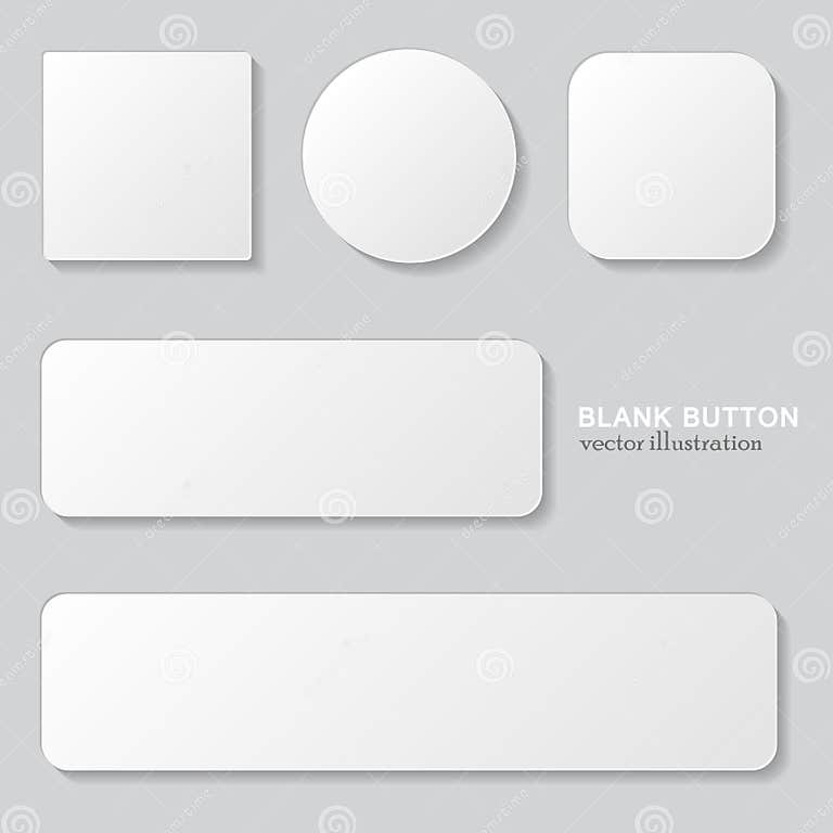 Set of White Blank Button. Round, Square Rounded Buttons Stock Vector ...