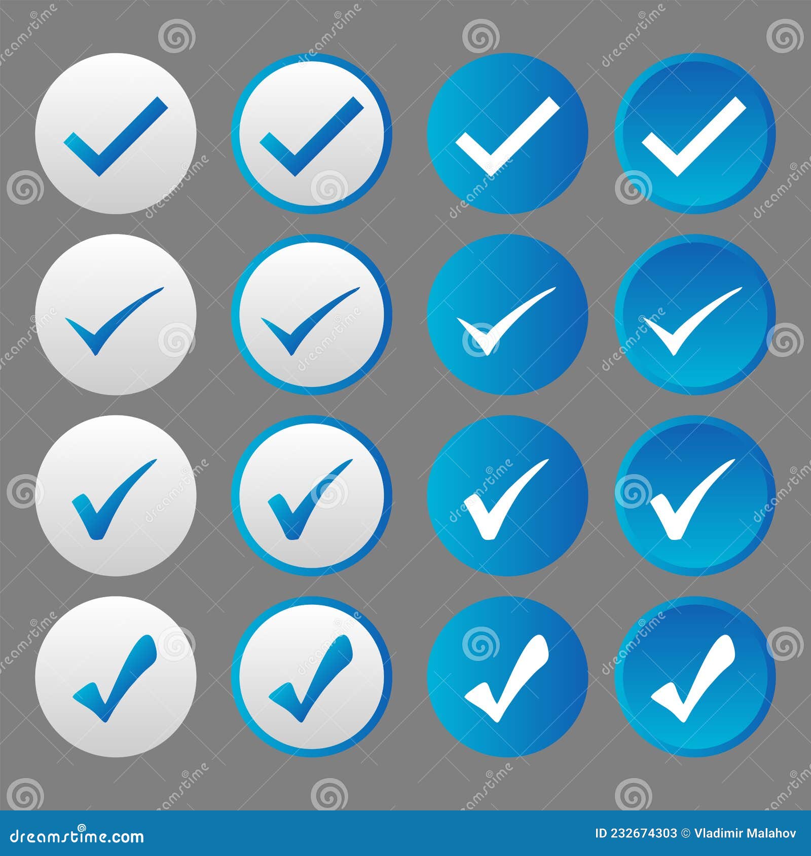 Set of White and Blue Checkmarks in a Round Button. Stock Vector ...