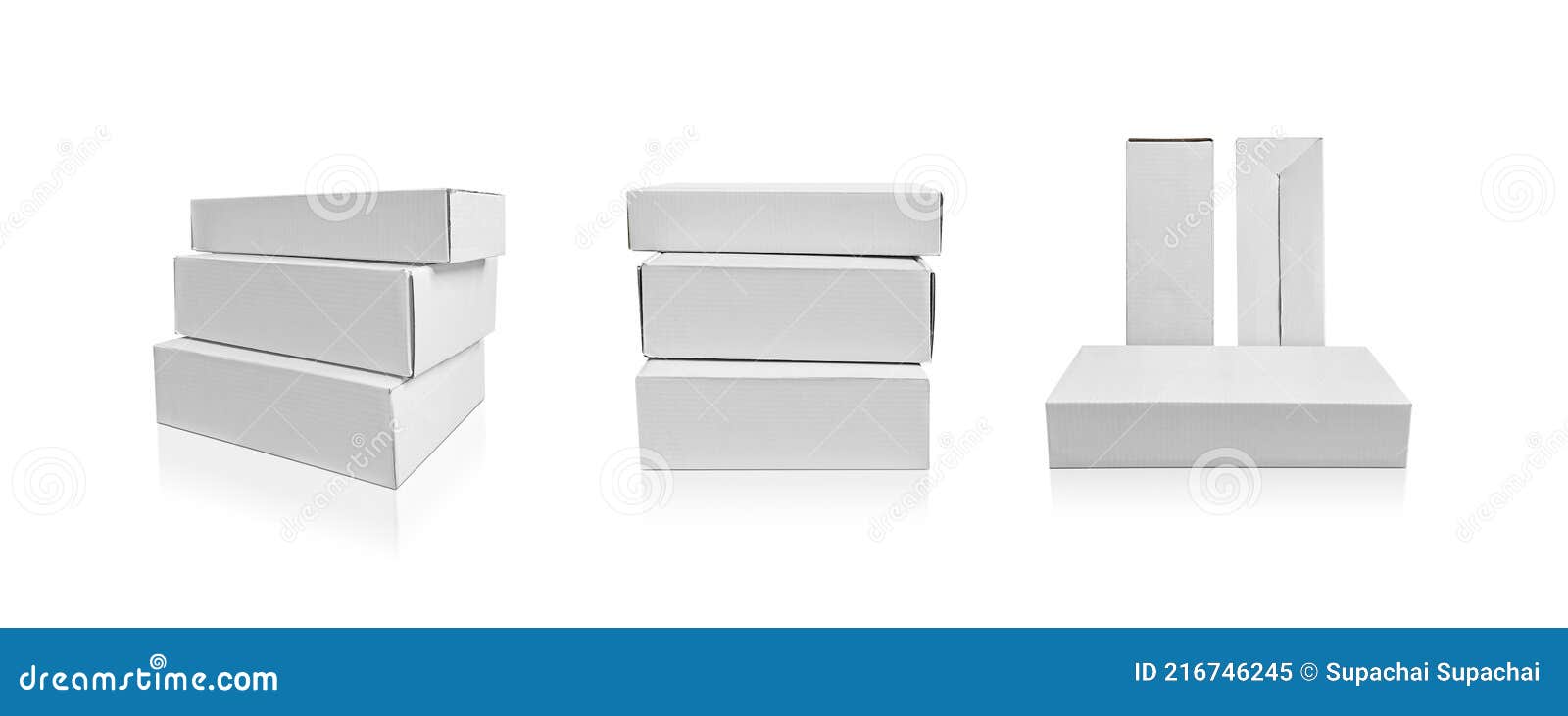 Set Of White Box Tall Shape Product Packaging In Side View And Front ...