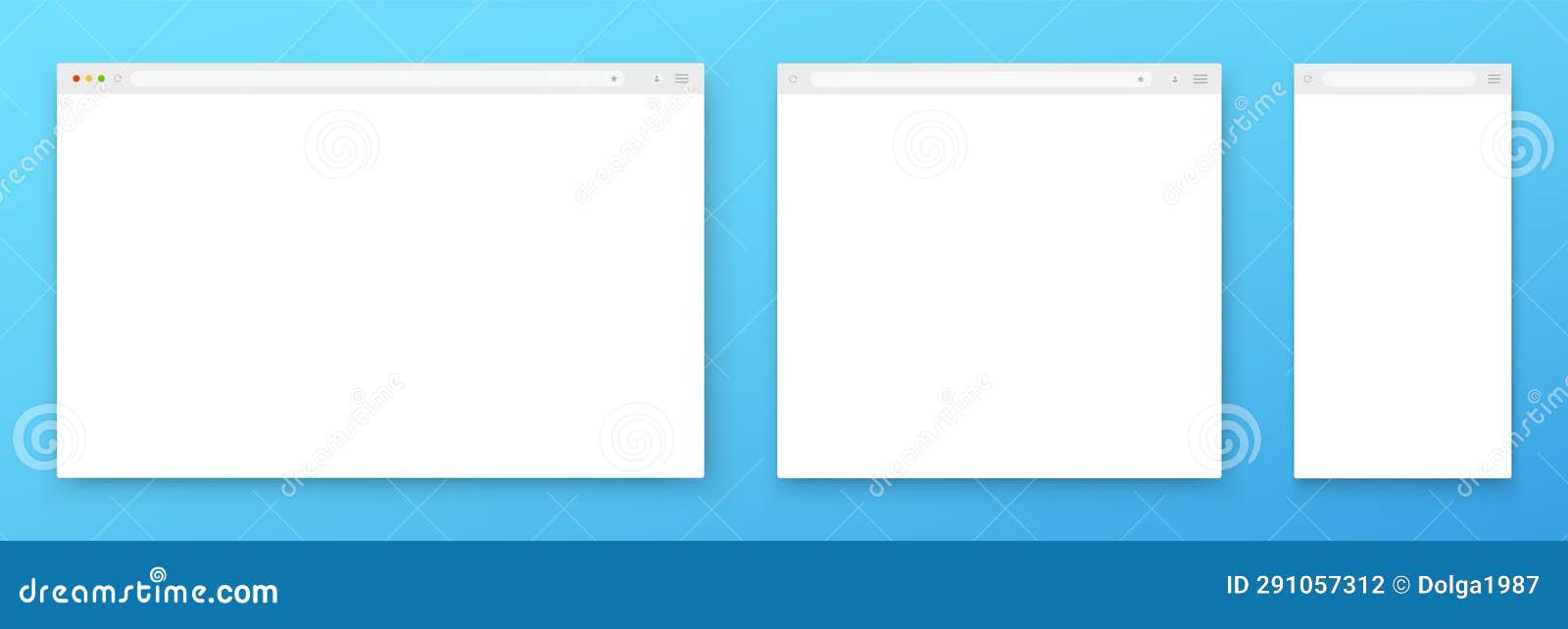 A Set of White Browser Windows of Different Shapes on a Blue Background ...