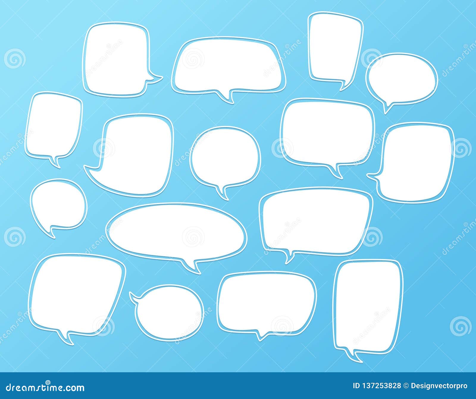 Set of White Bubble Speech Designs. Dialogue Templates Isolated on Blue ...