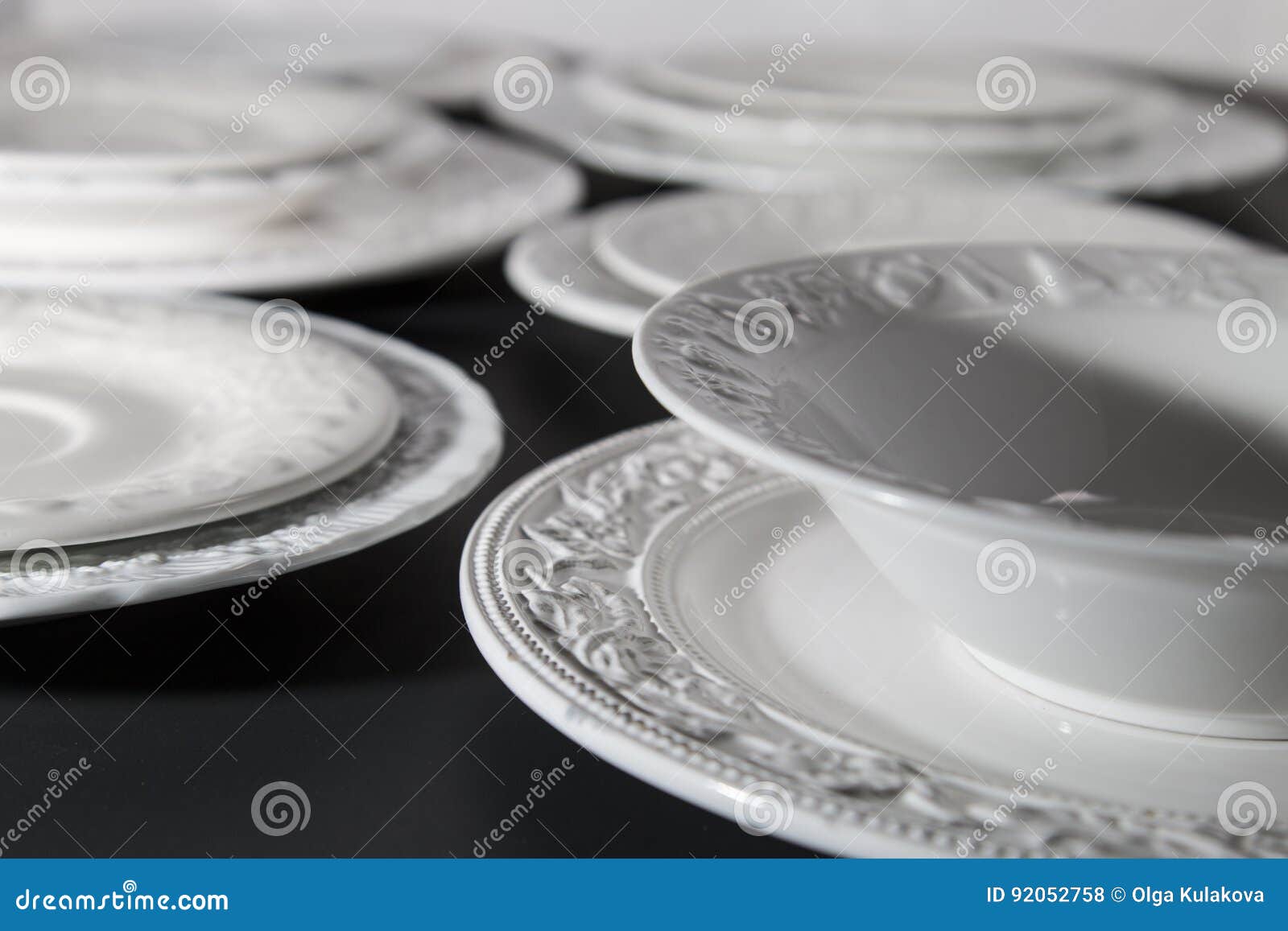 Set of White Ceramic Textured Plates Stock Photo - Image of flower ...