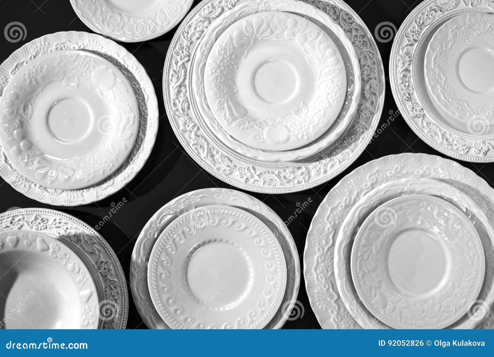 Set of White Ceramic Textured Plates Stock Photo - Image of dinner ...
