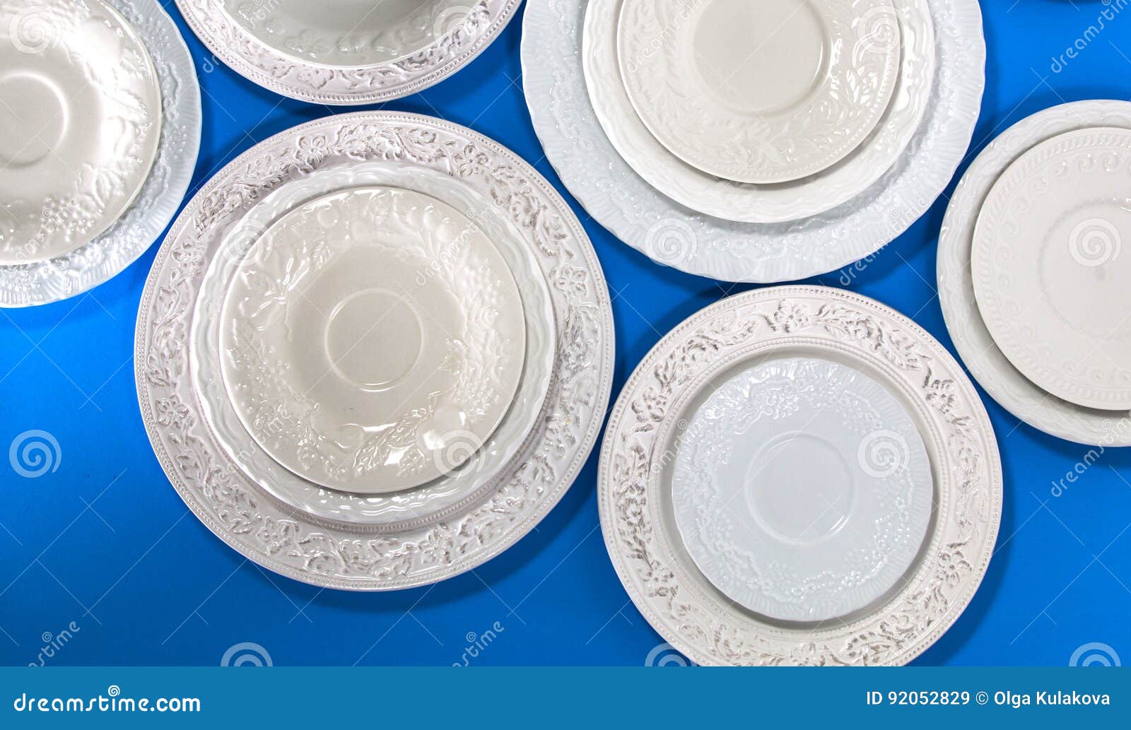 Set of White Ceramic Textured Plates Stock Image - Image of closeup ...