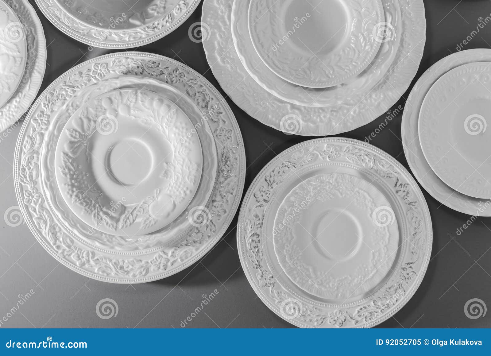 Set of White Ceramic Textured Plates Stock Image - Image of bowl ...