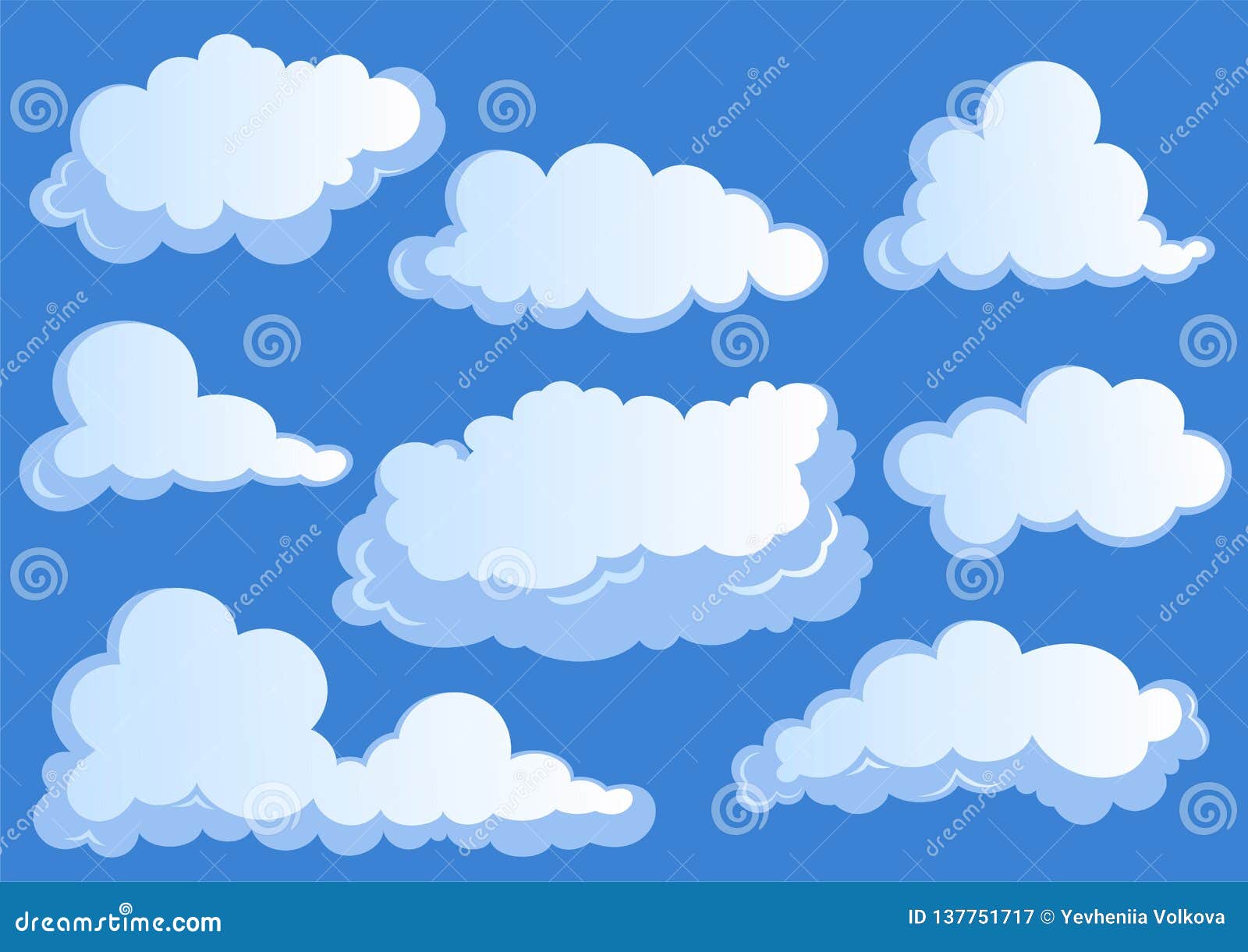 Cloud, Clouds Shape, White Clouds Cute Isolated On Blue Background ...