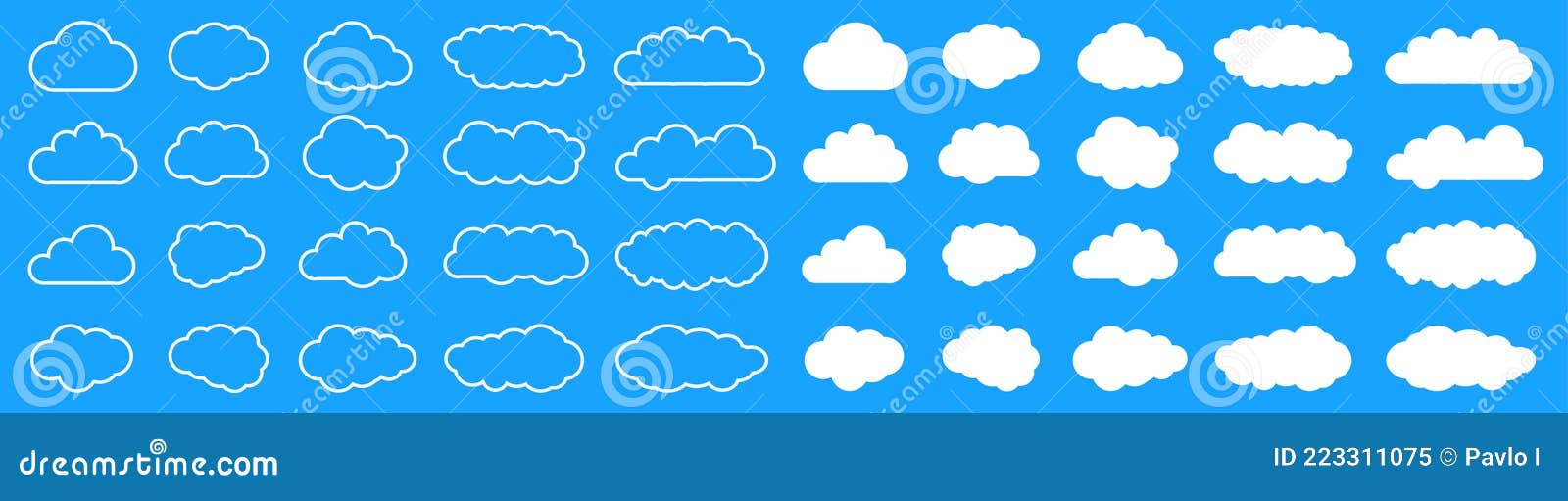Clouds Icon Collection. Abstract White Cloudscape Icon Symbols. Various ...