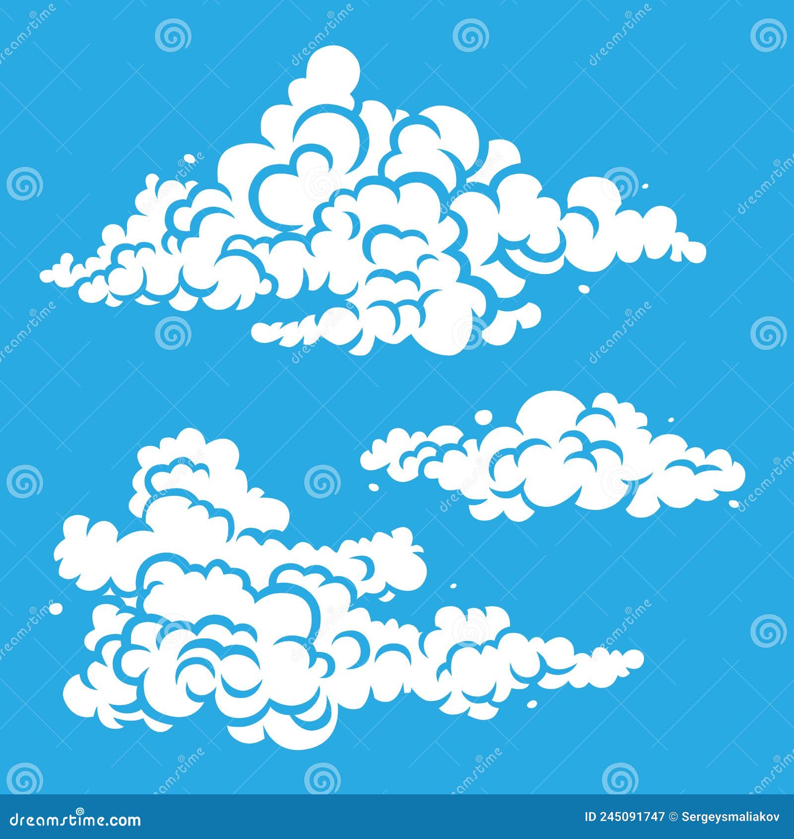 Set of White Clouds. Stylized Illustrations Stock Vector - Illustration ...