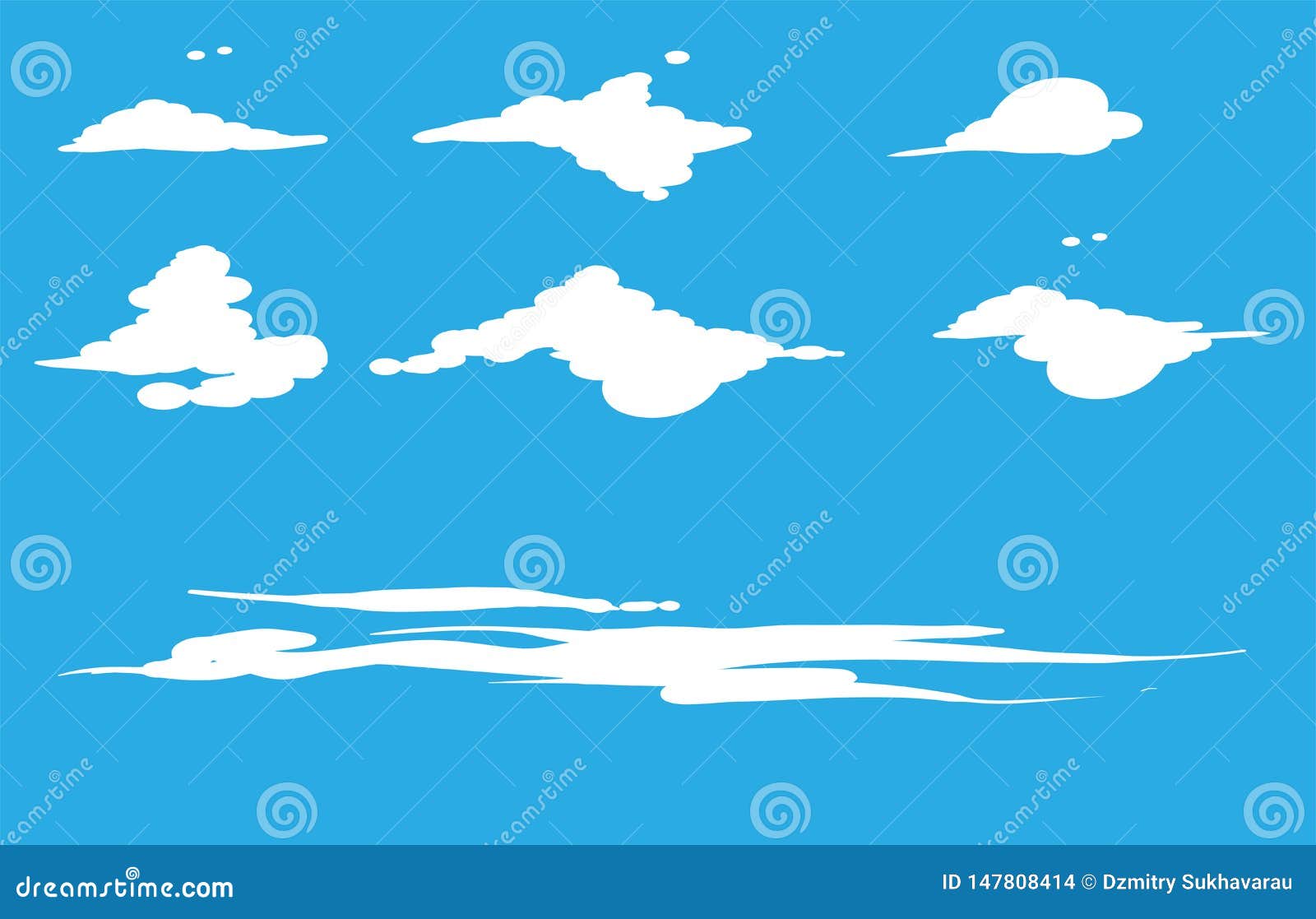 Set of White Clouds Vector Design Illustration Isolated on Blue Sky ...