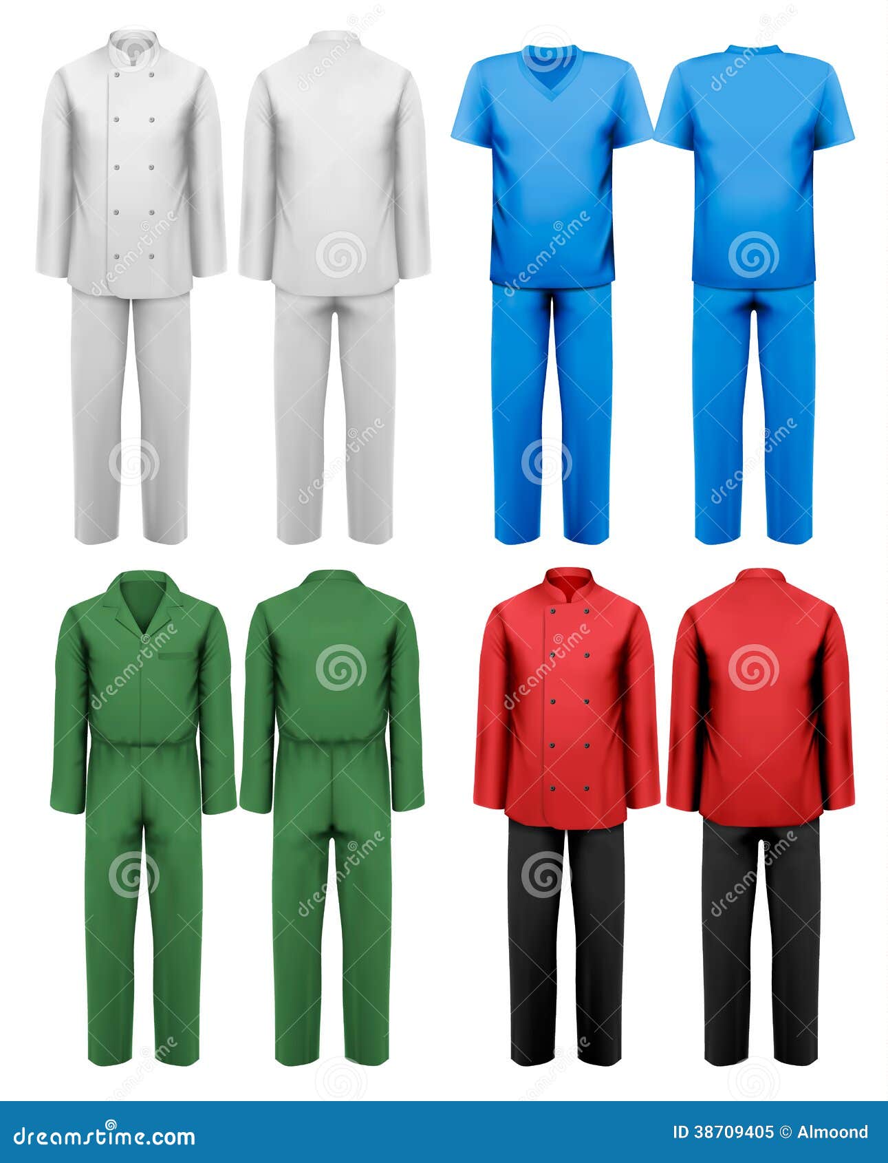 Set of White and Colorful Work Clothes. Stock Vector - Illustration of ...