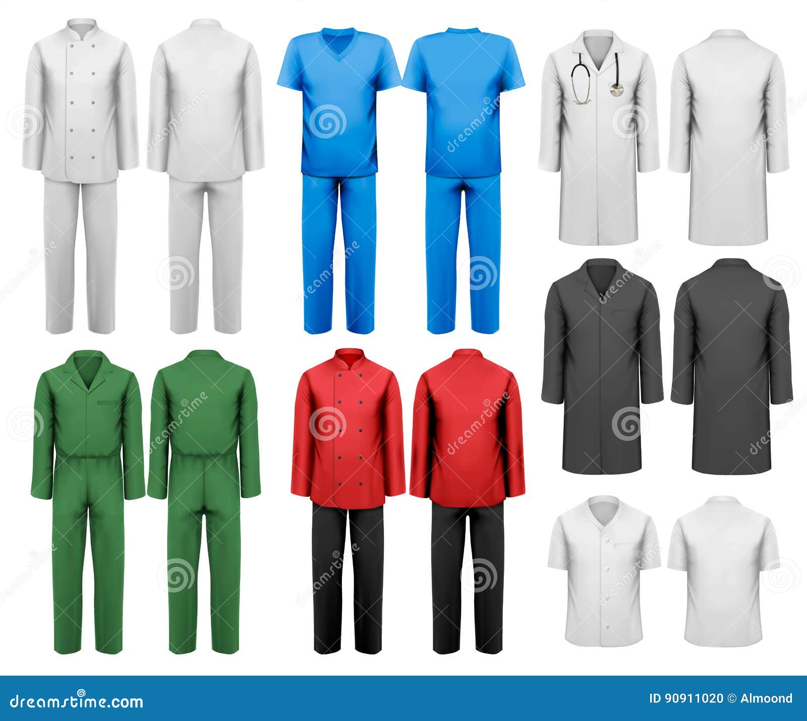 Set of White and Colorful Work Clothes. Stock Vector - Illustration of ...