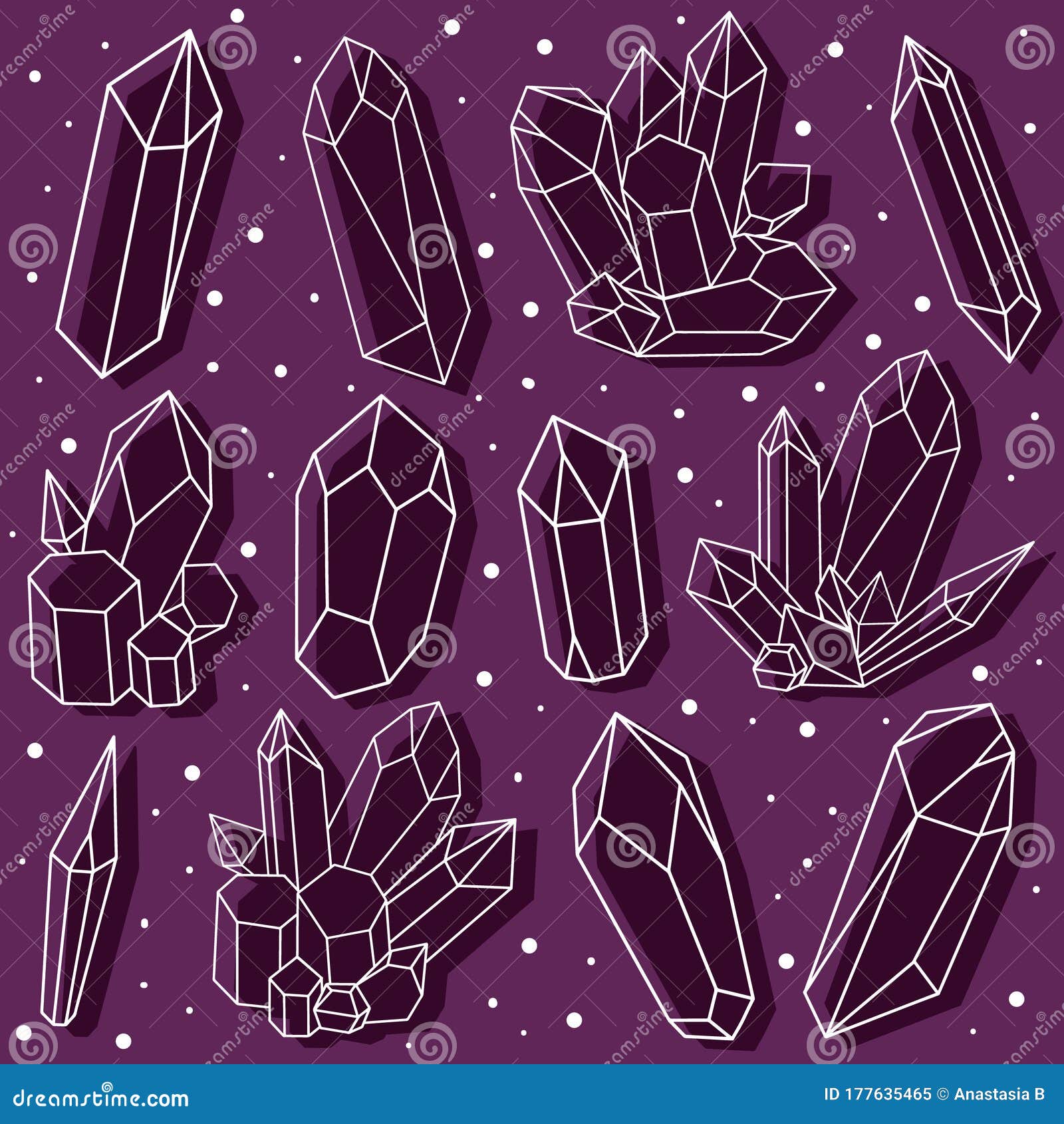 Set of White Crystals, White Outline Hand Drawing of Stones, Magic ...