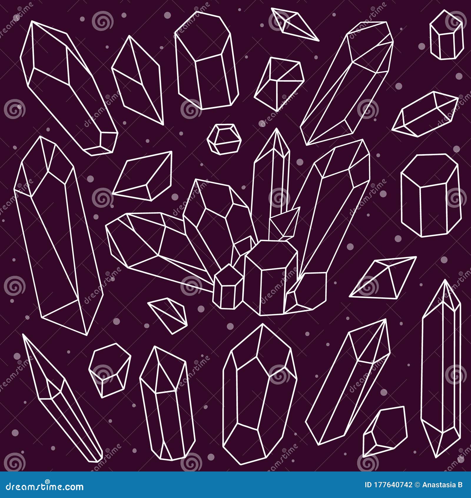 Set of White Crystals, White Outline Hand Drawing of Stones, Magic ...