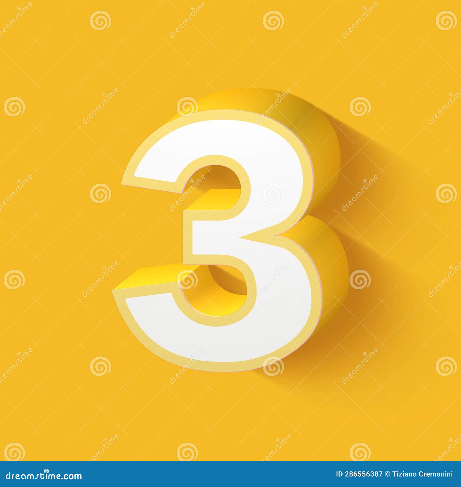 Set of White 3d Numbers on Yellow Background, 3d Rendering, Three Stock ...