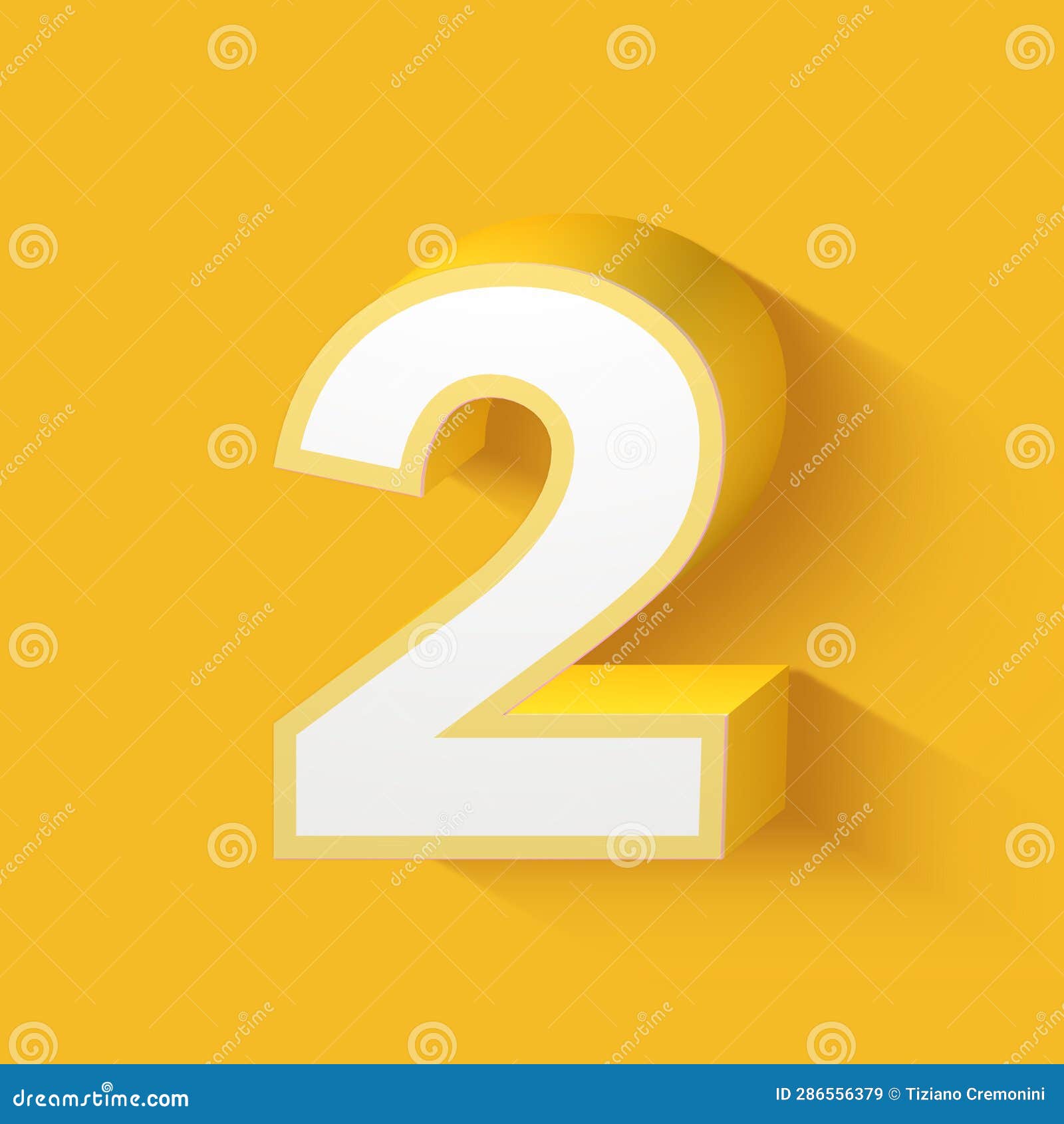 Set of White 3d Numbers on Yellow Background, 3d Rendering, Two Stock ...