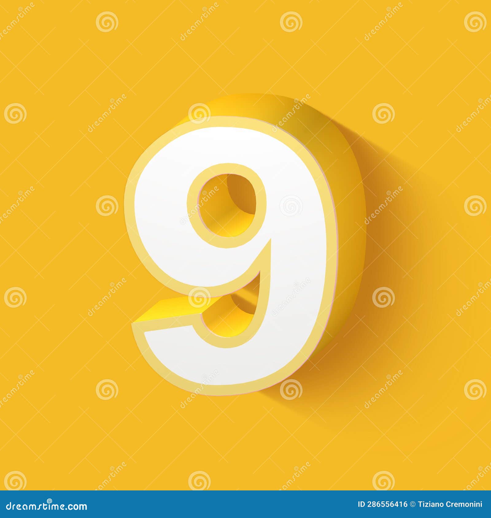 Set of White 3d Numbers on Yellow Background, 3d Rendering, Nine Stock ...