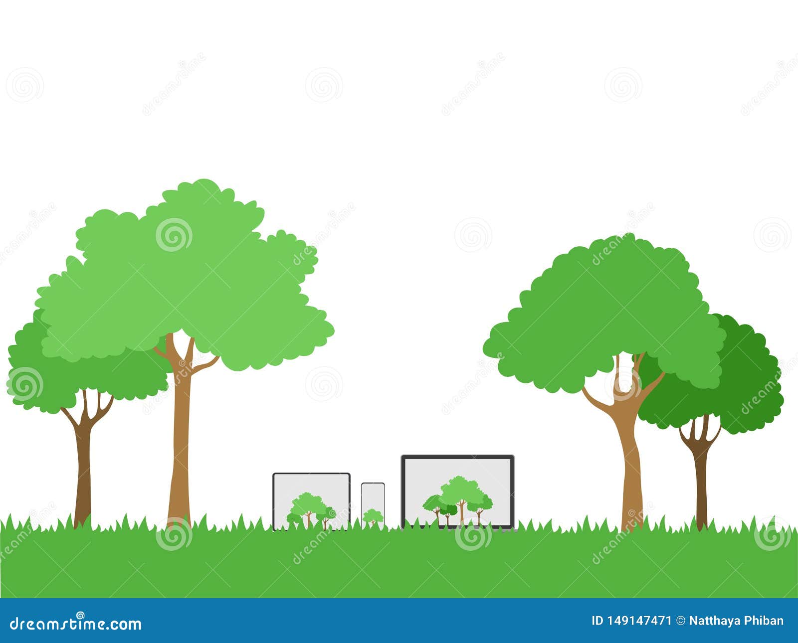 Set of White Device Gadgets White Trees on White Display Paperless Go ...