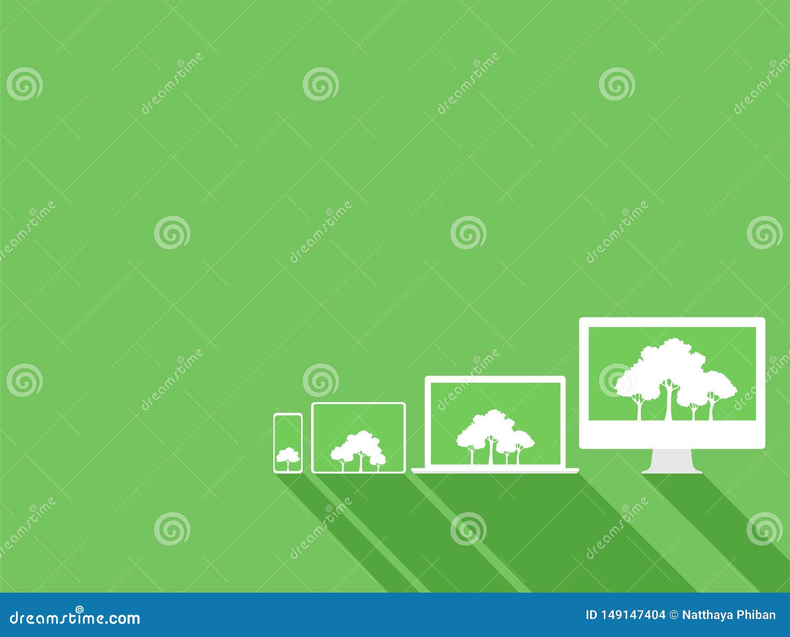 Set of White Device Gadgets White Trees on Green Display Paperless Go ...