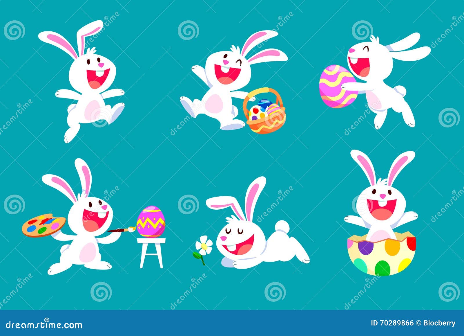 Set of White Easter Rabbit in Different Poses Stock Vector ...