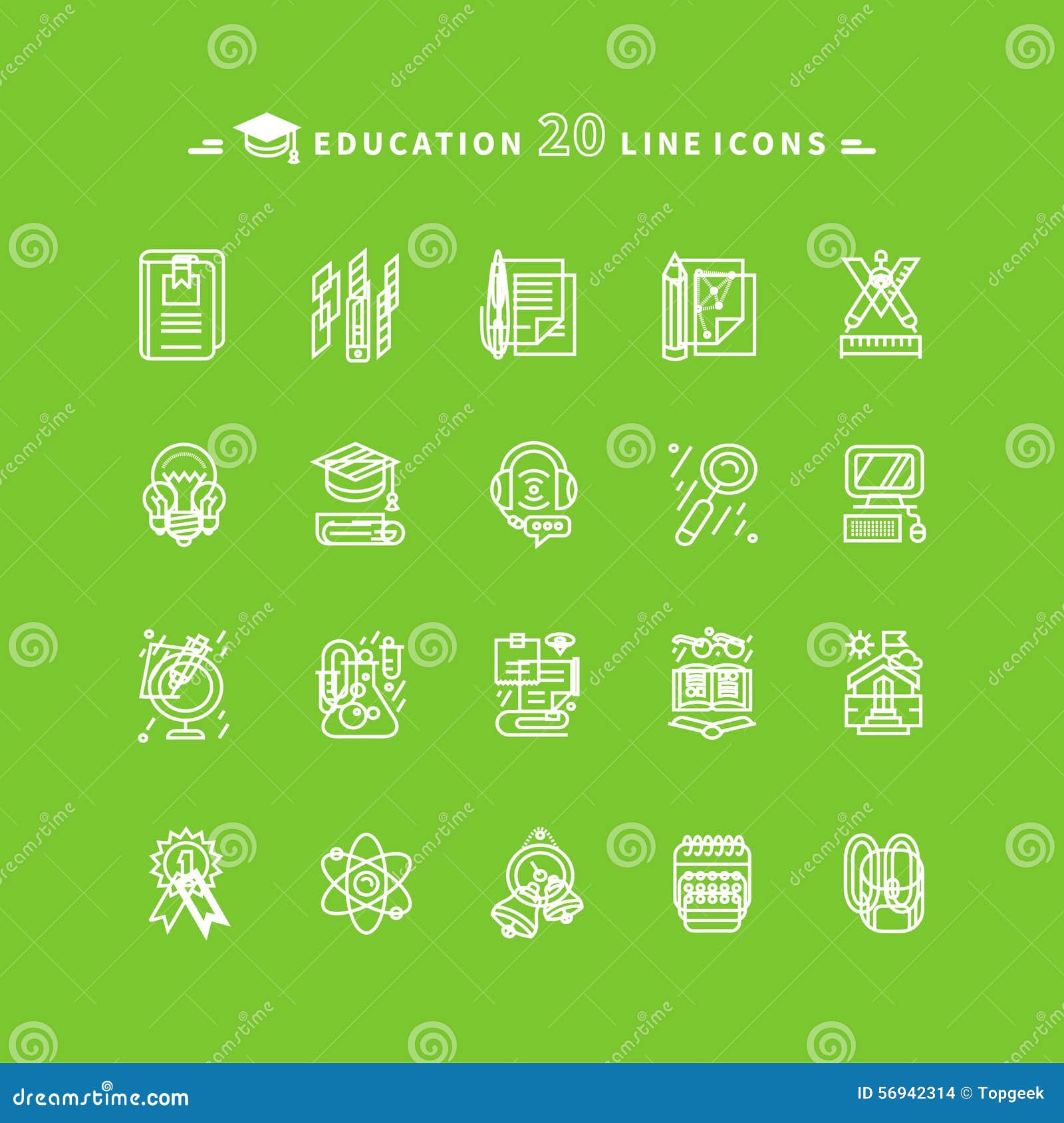 Set of White Education Icons on Green Background Stock Vector ...