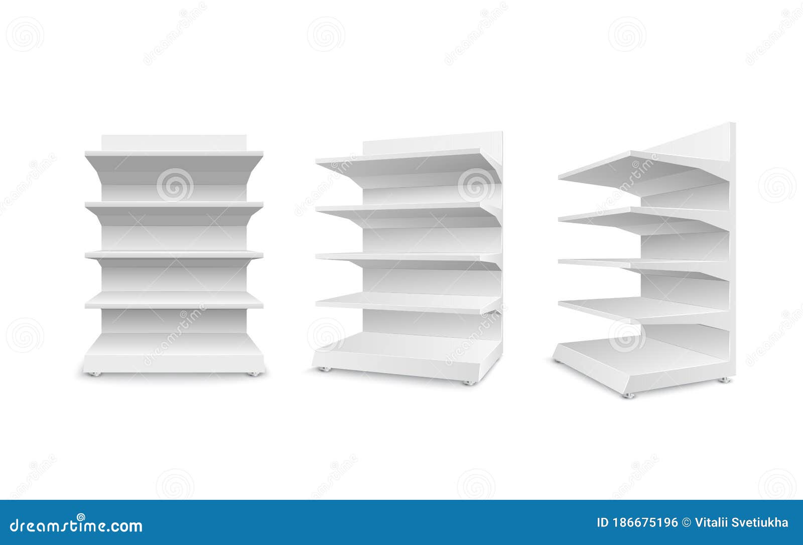 Set of White Empty Store Shelves Isolated on a White Background ...