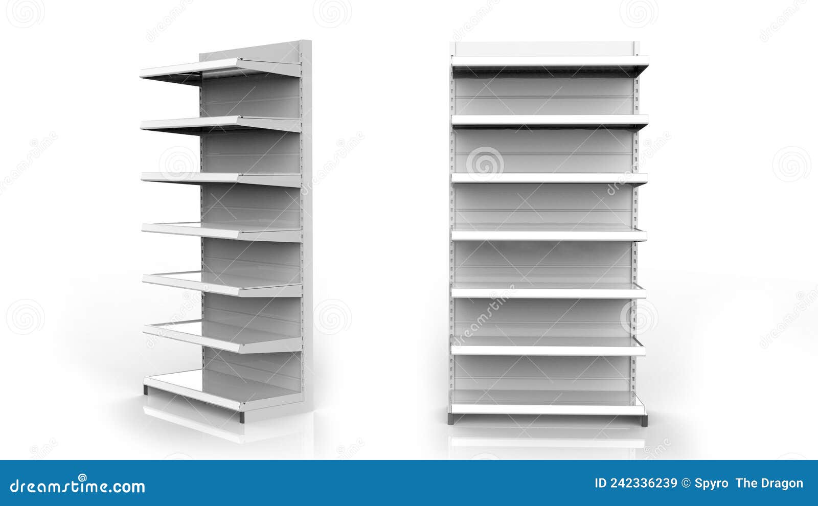 Set of White Empty Store Shelves. Retail Double Shelf Rack. Showcase ...