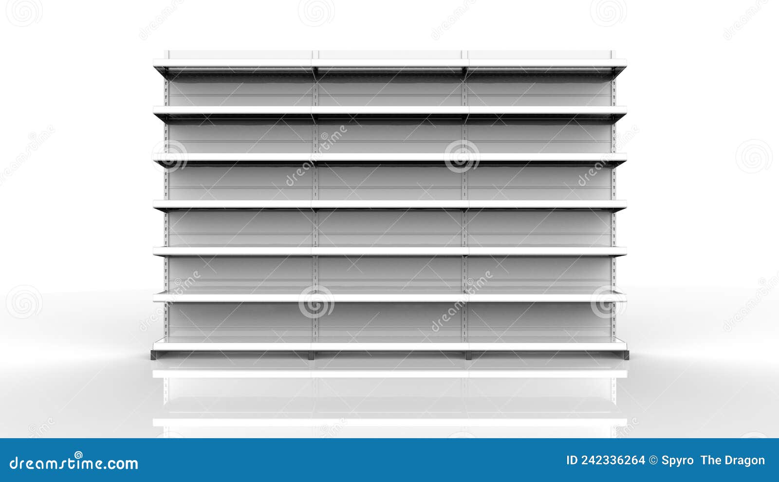 Set of White Empty Store Shelves. Retail Double Shelf Rack. Showcase ...