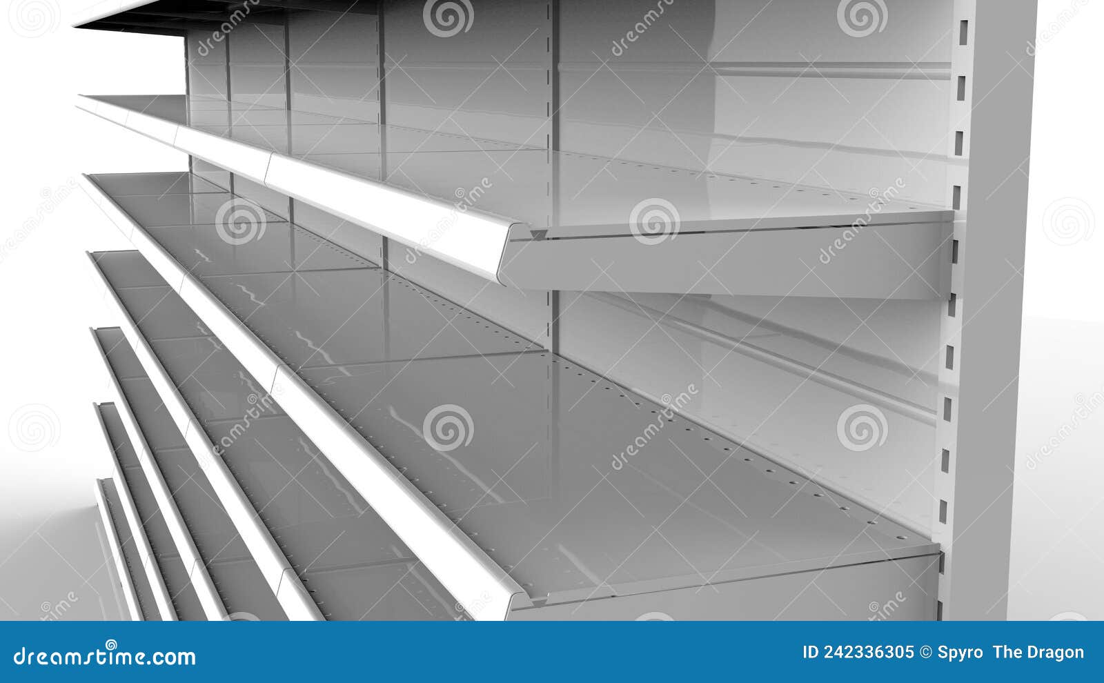 Set of White Empty Store Shelves. Retail Double Shelf Rack. Showcase ...