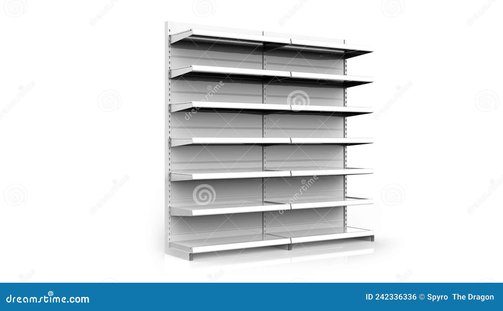 Set of White Empty Store Shelves. Retail Double Shelf Rack. Showcase ...