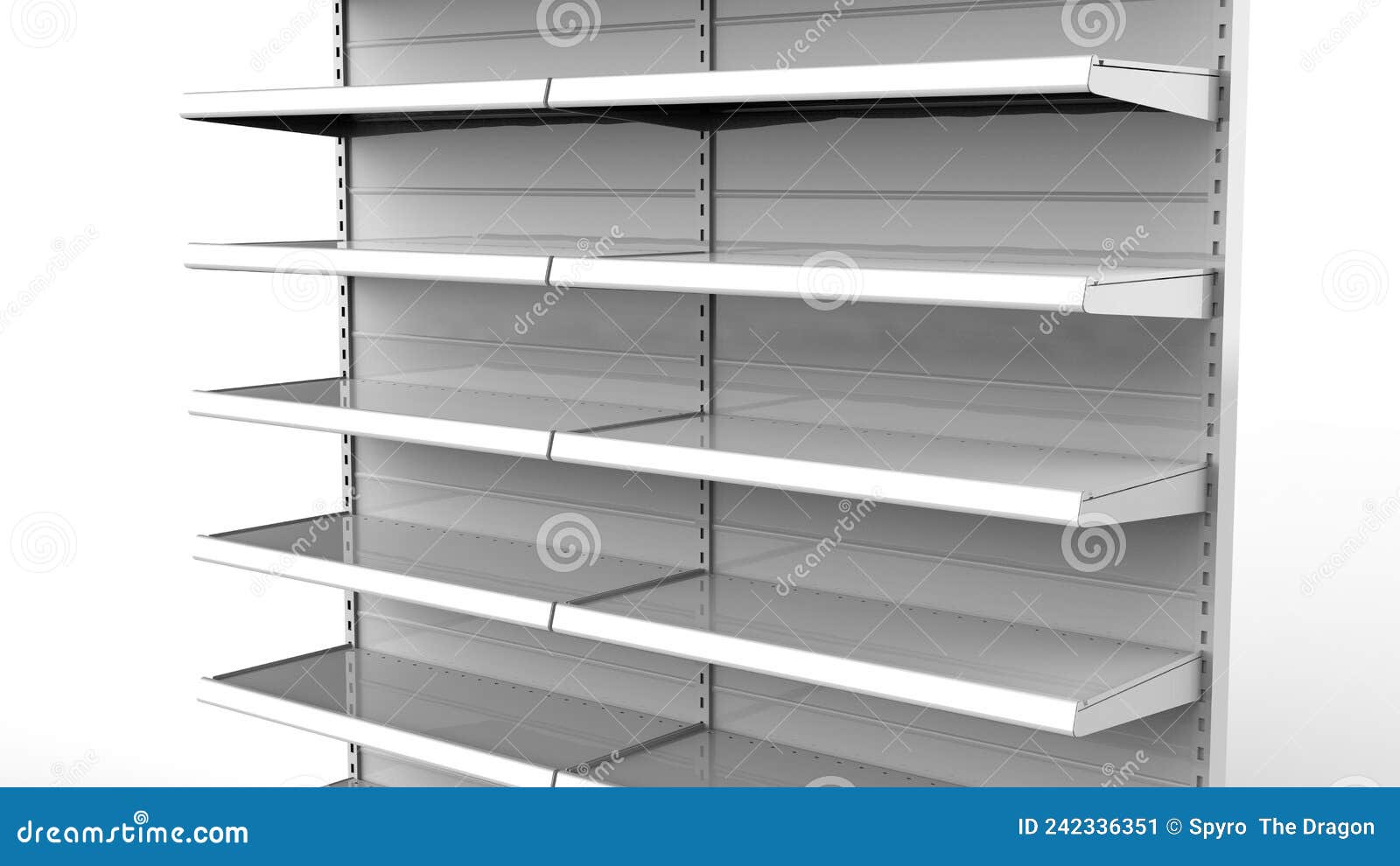 Set of White Empty Store Shelves. Retail Double Shelf Rack. Showcase ...