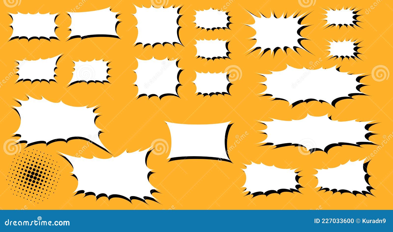 Set of White Explosion Bubble Text Message Collection with Black Shadow ...