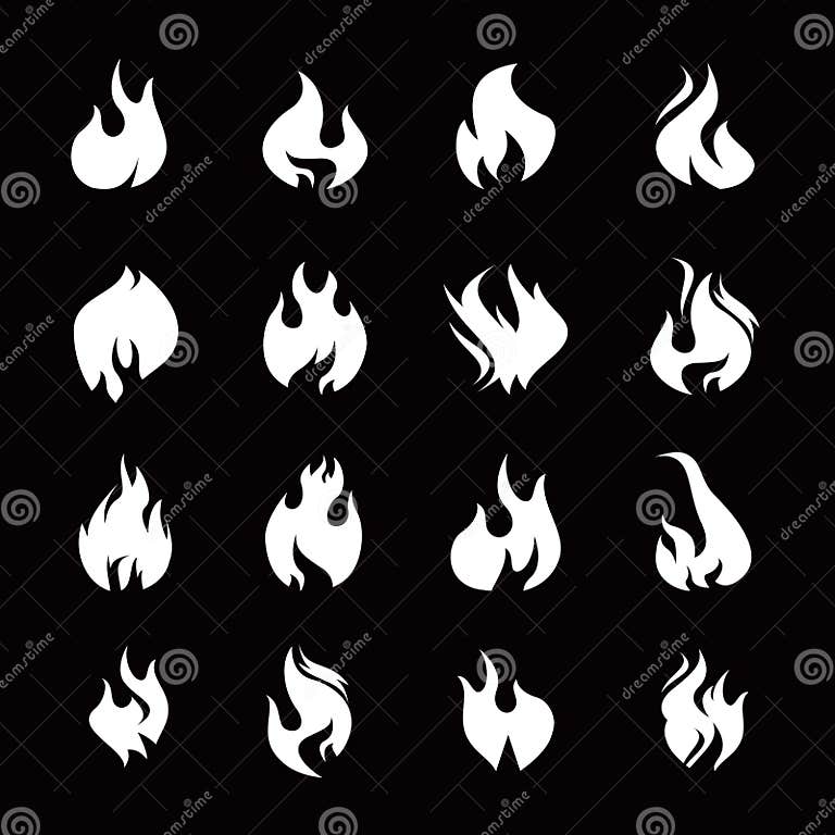 Set of white fire icon stock illustration. Illustration of campfire ...