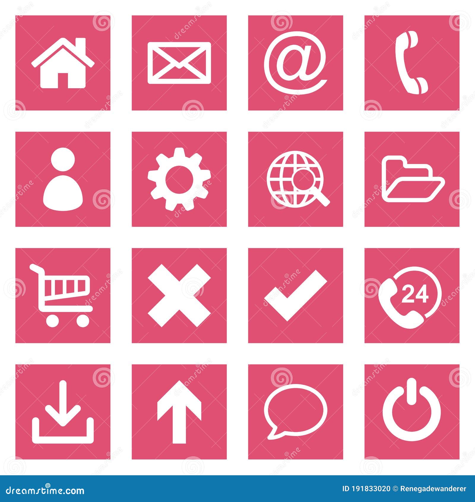 White Flat Basic Web Icon Collection on Magenta Rectangular Backgrounds ...