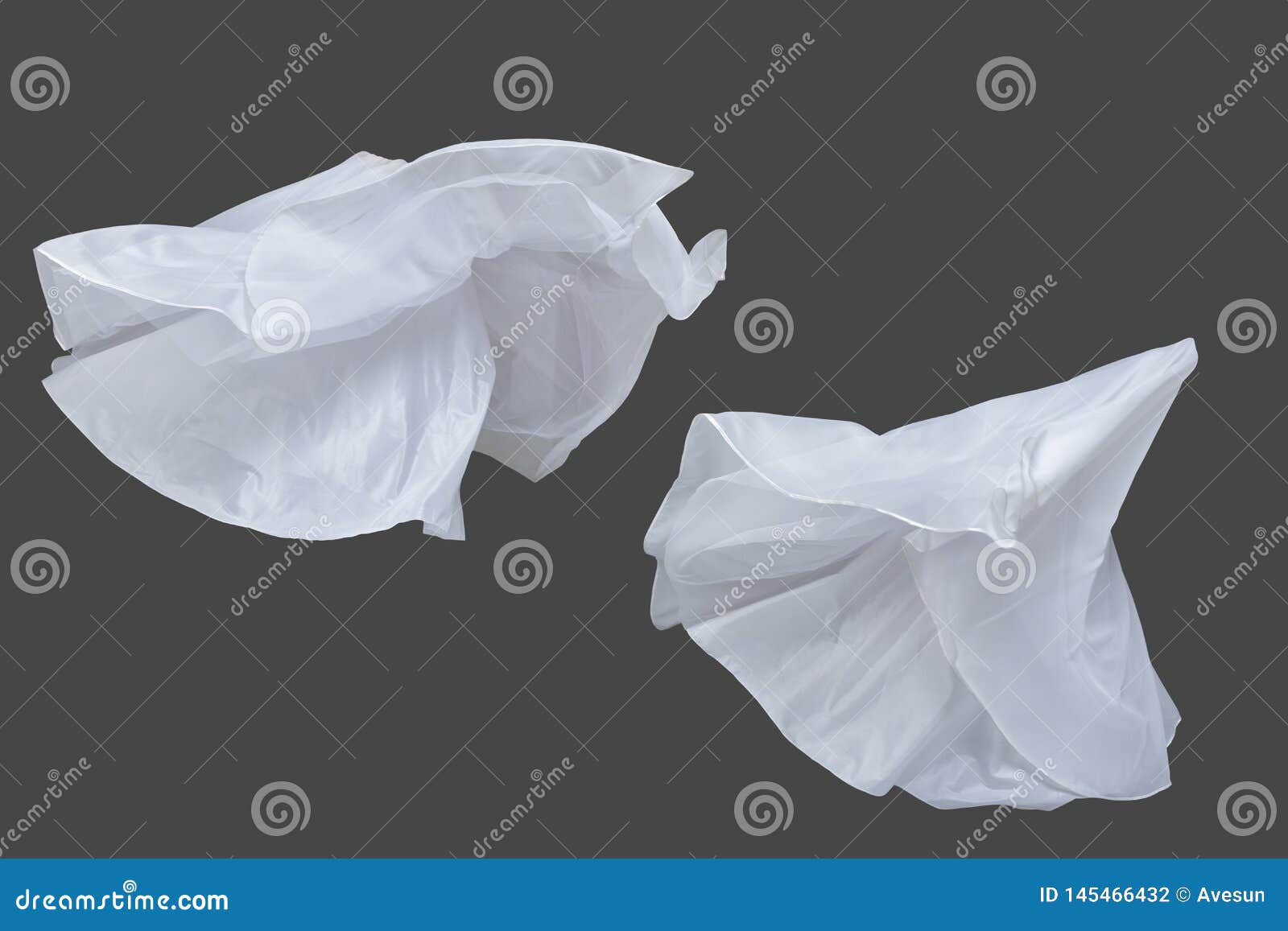 Set of White Fluttering Silk Textile Over Dark Gray Background Stock ...