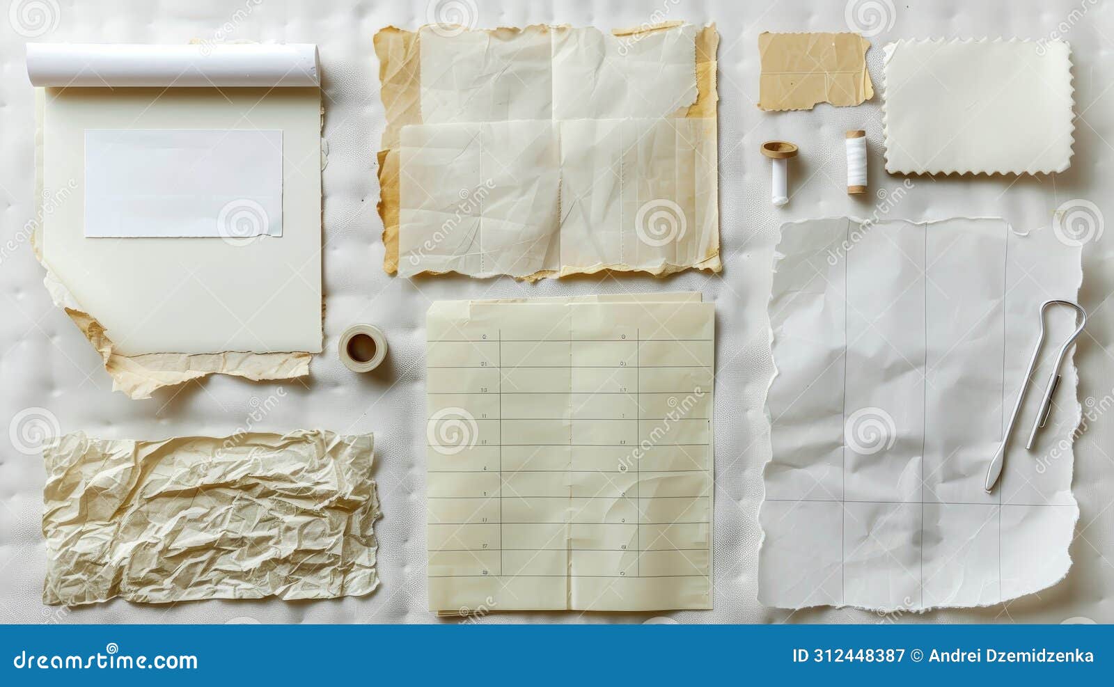 A Set of White Folded Paper, Grungy Old Paper, Ragged Sheets of Paper ...