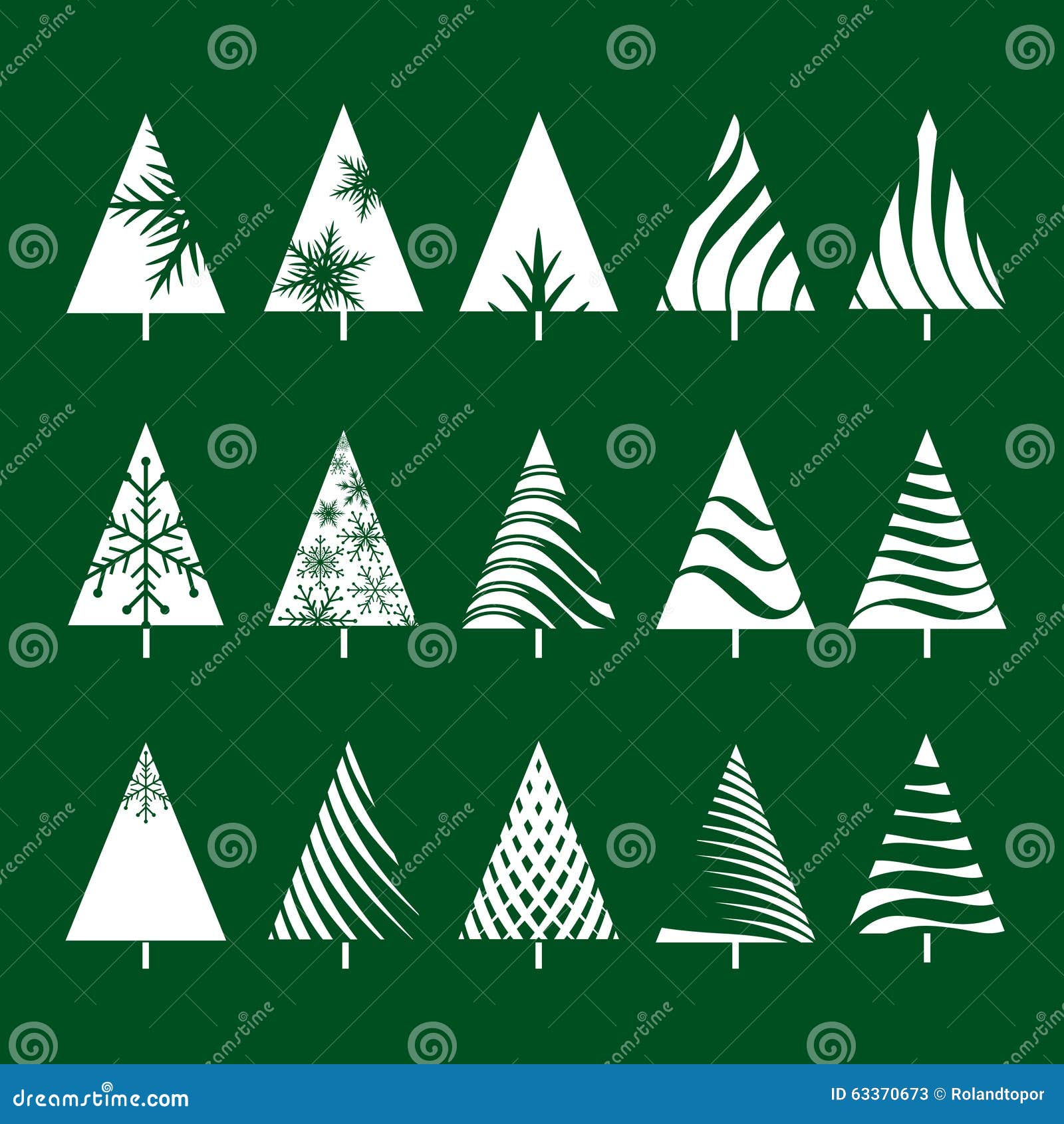 Set of White Geometric Christmas Tree. Stock Illustration ...