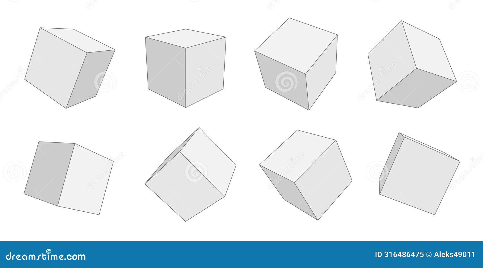 Set of White Geometric Cubes. Blocks Linear Geometric Drawing.Vector ...