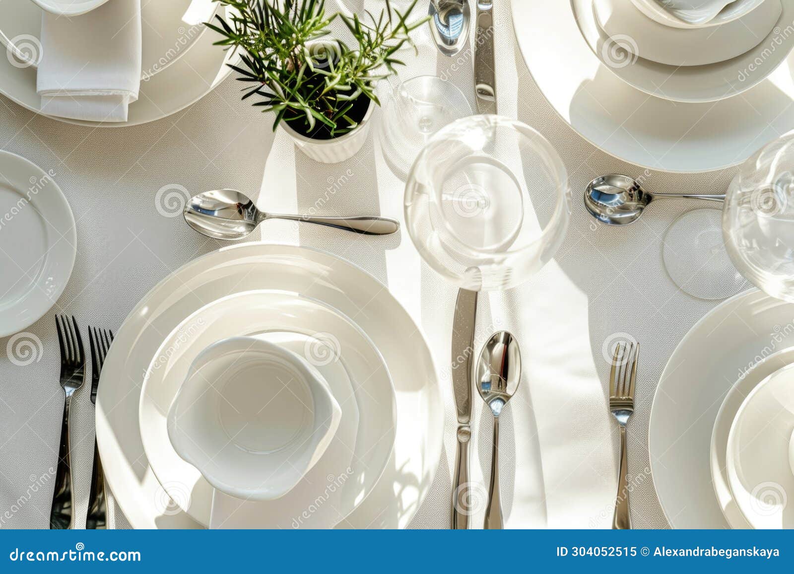 A Set of White Glassware. Table Setting Top View Stock Illustration ...