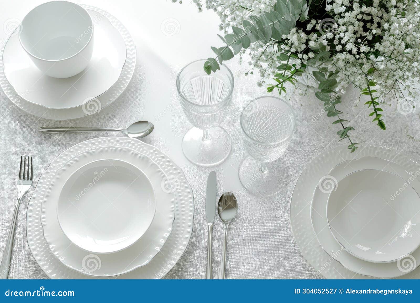 A Set of White Glassware. Table Setting Top View Stock Illustration ...