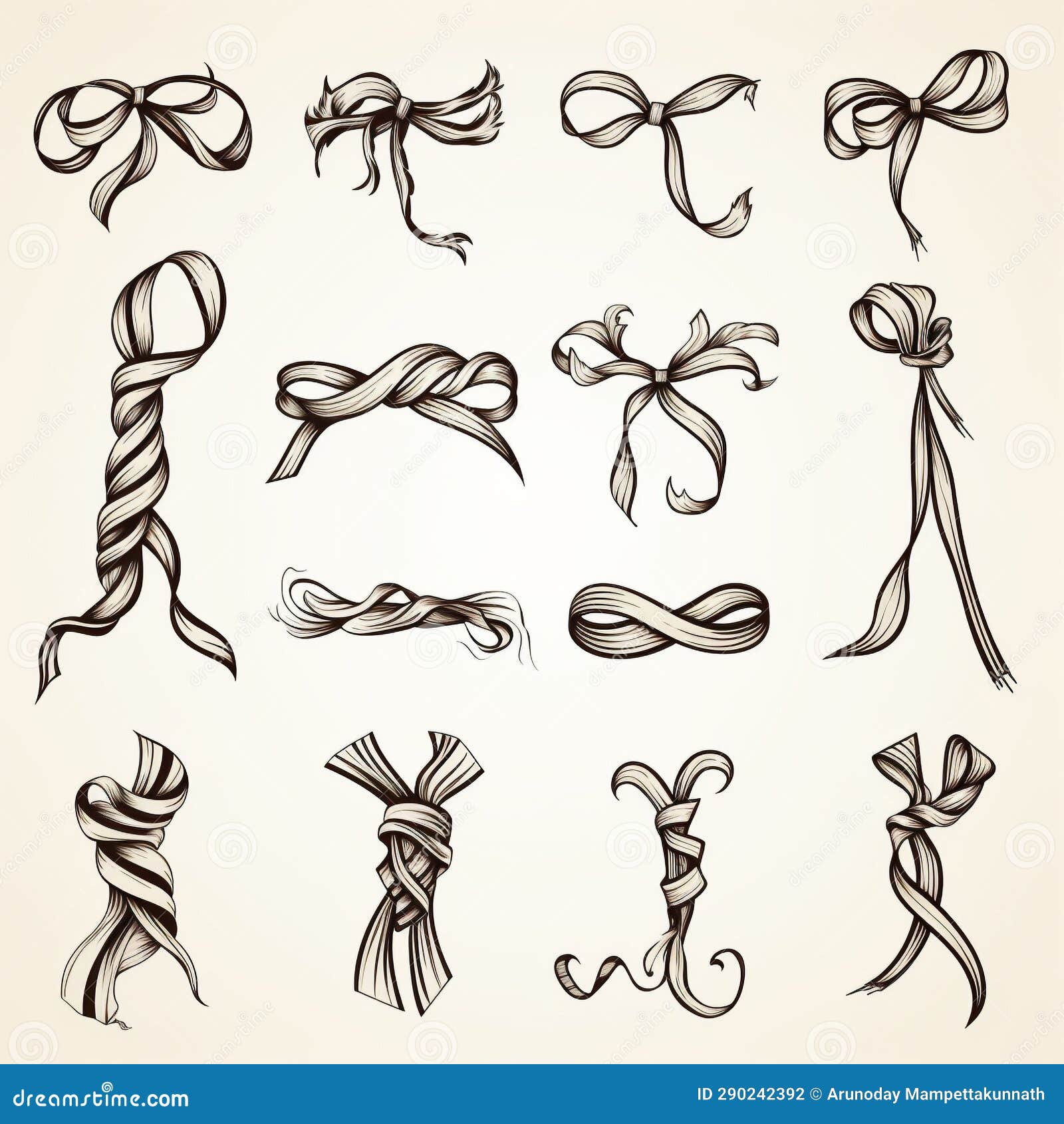 Set of White Hair Ribbon Isolated on White Background Stock ...