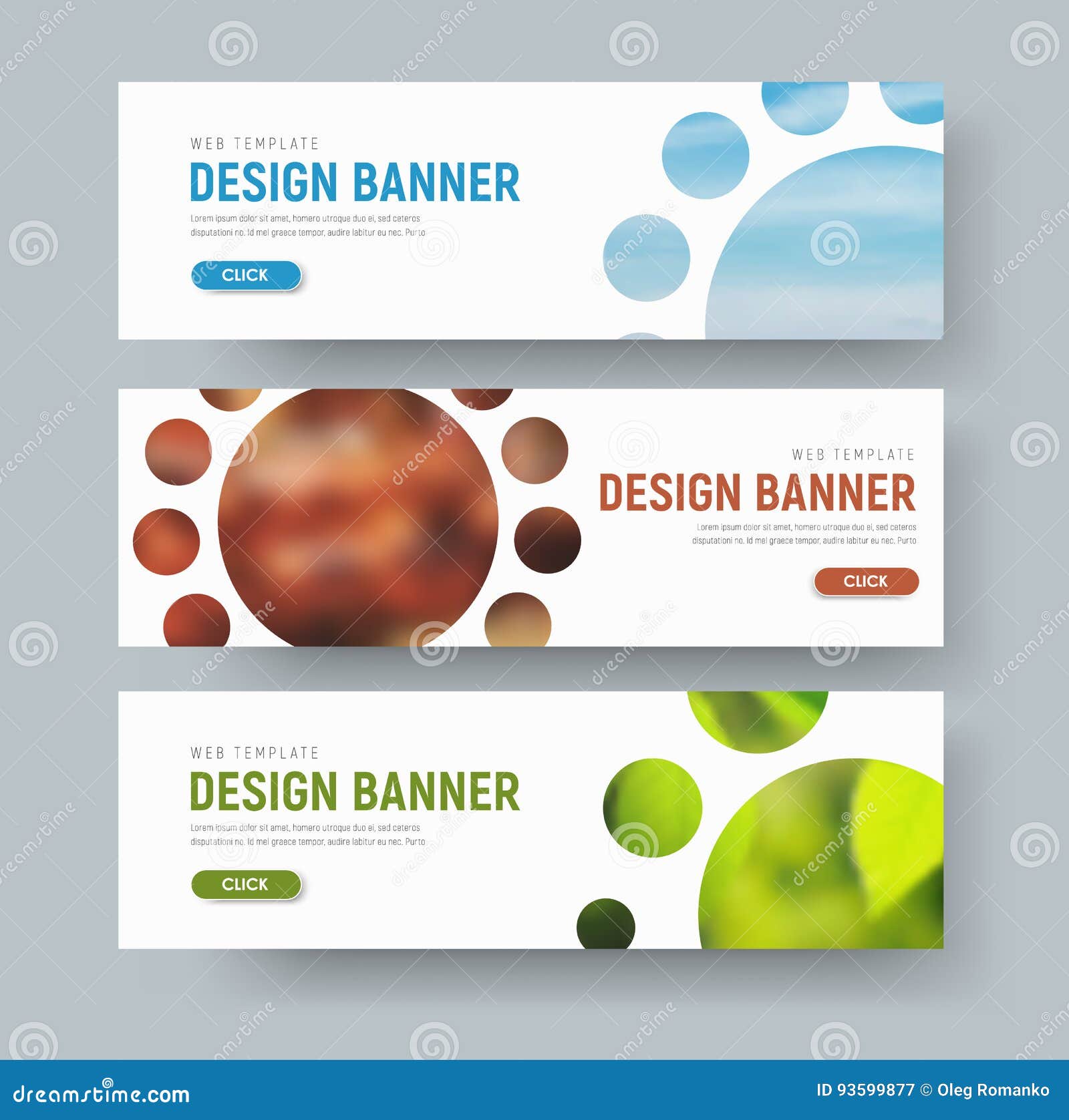 Set of White Horizontal Web Banners with Round Design Elements F Stock ...