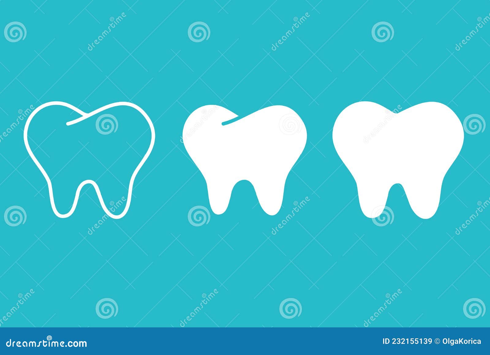 Set White Human Tooth on Blue Background, Dental Symbol Icon Teeth ...