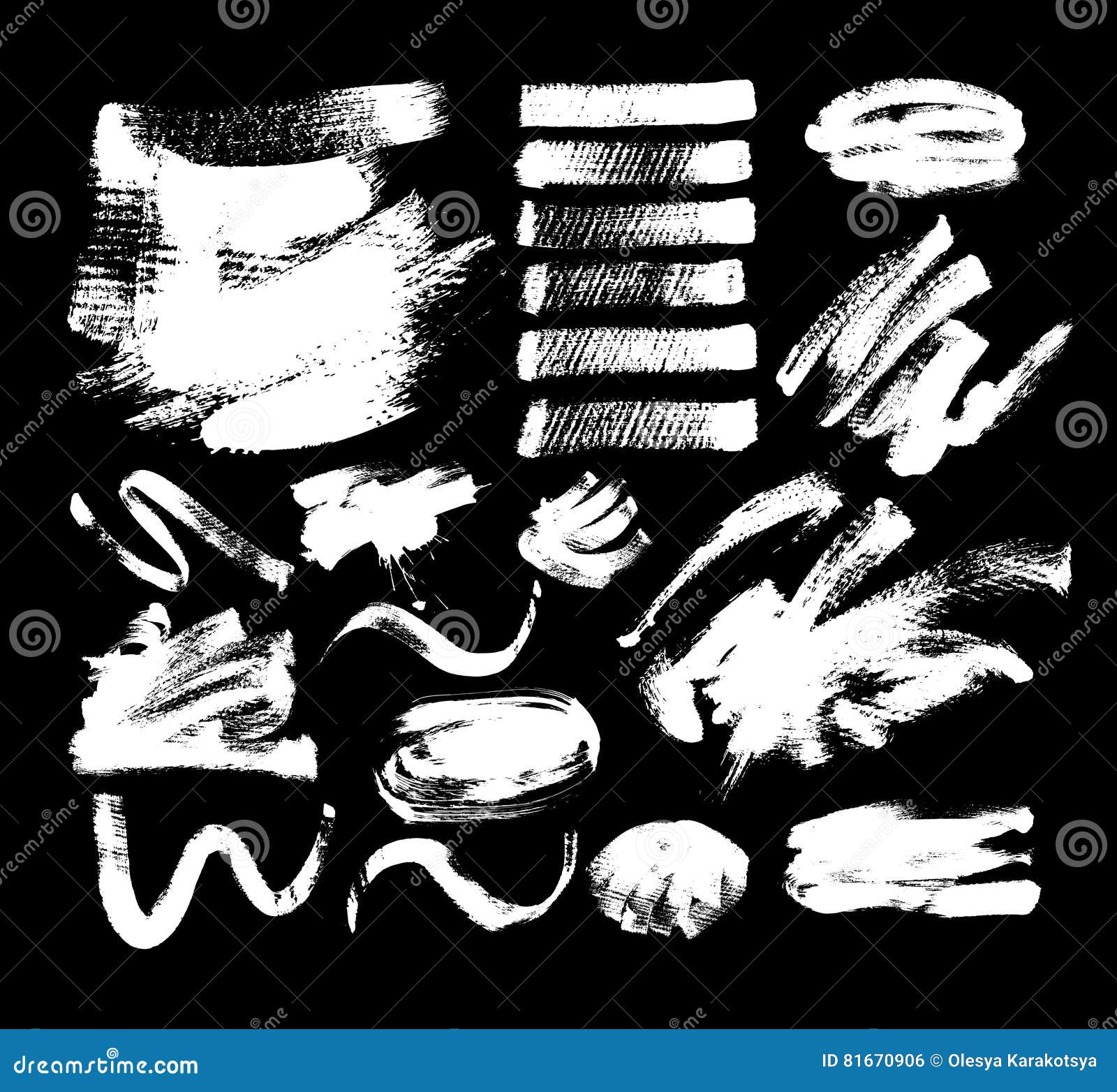 Set of 20 White Ink Hand Drawing Brushes Collection Isolated on Stock ...