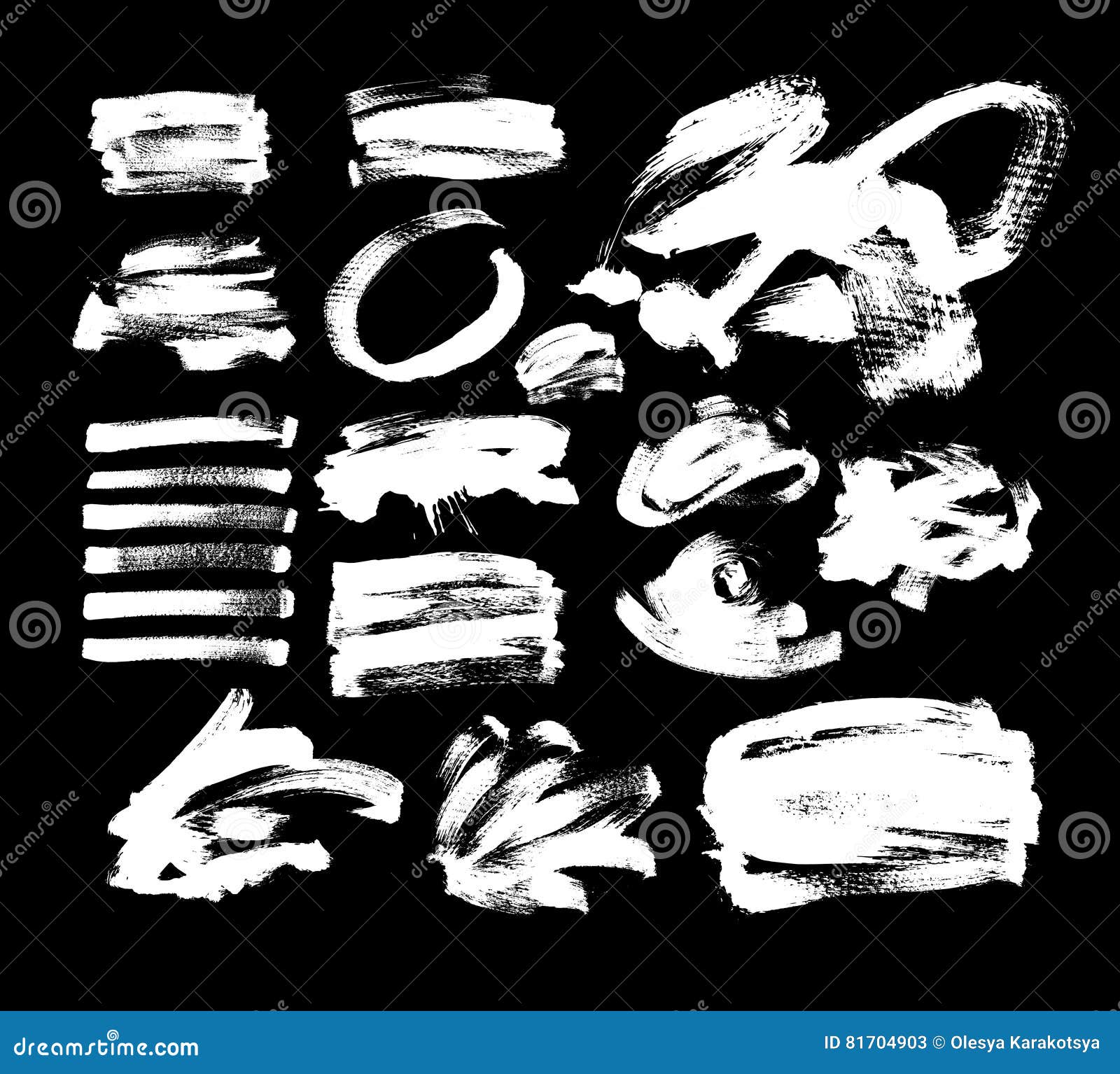 Set of 20 White Ink Hand Drawing Brushes Collection Isolated on Stock ...