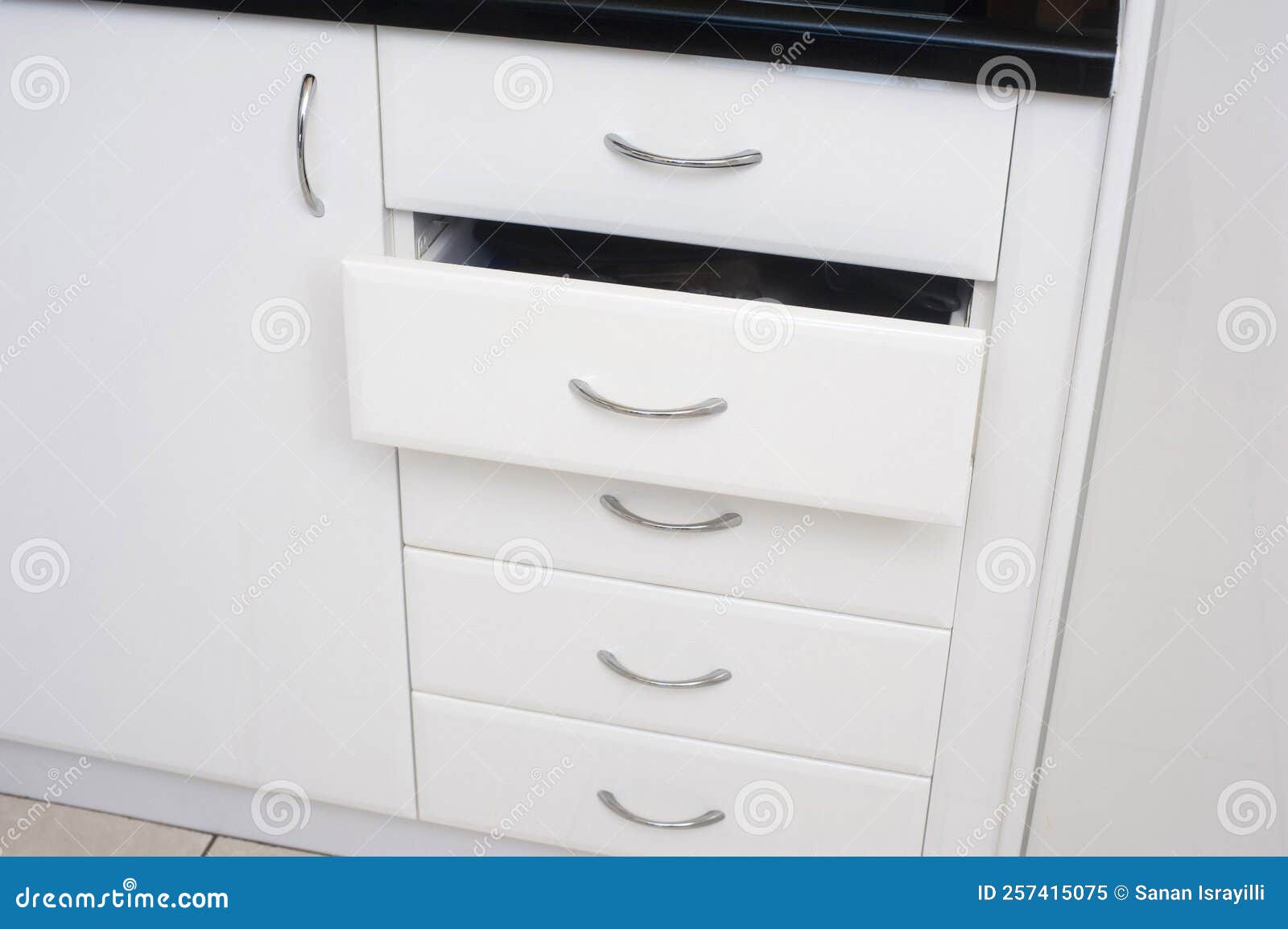 Set of White Kitchen Drawers Stock Image - Image of fitted, home: 257415075