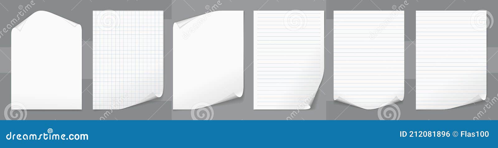 Set of White, Lined Note, Notebook Paper with Folded Corners are on ...