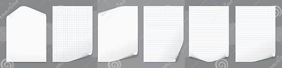 Set of White, Lined Note, Notebook Paper with Folded Corners are on ...