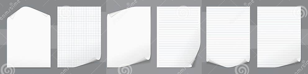 Set of White, Lined Note, Notebook Paper with Folded Corners are on ...