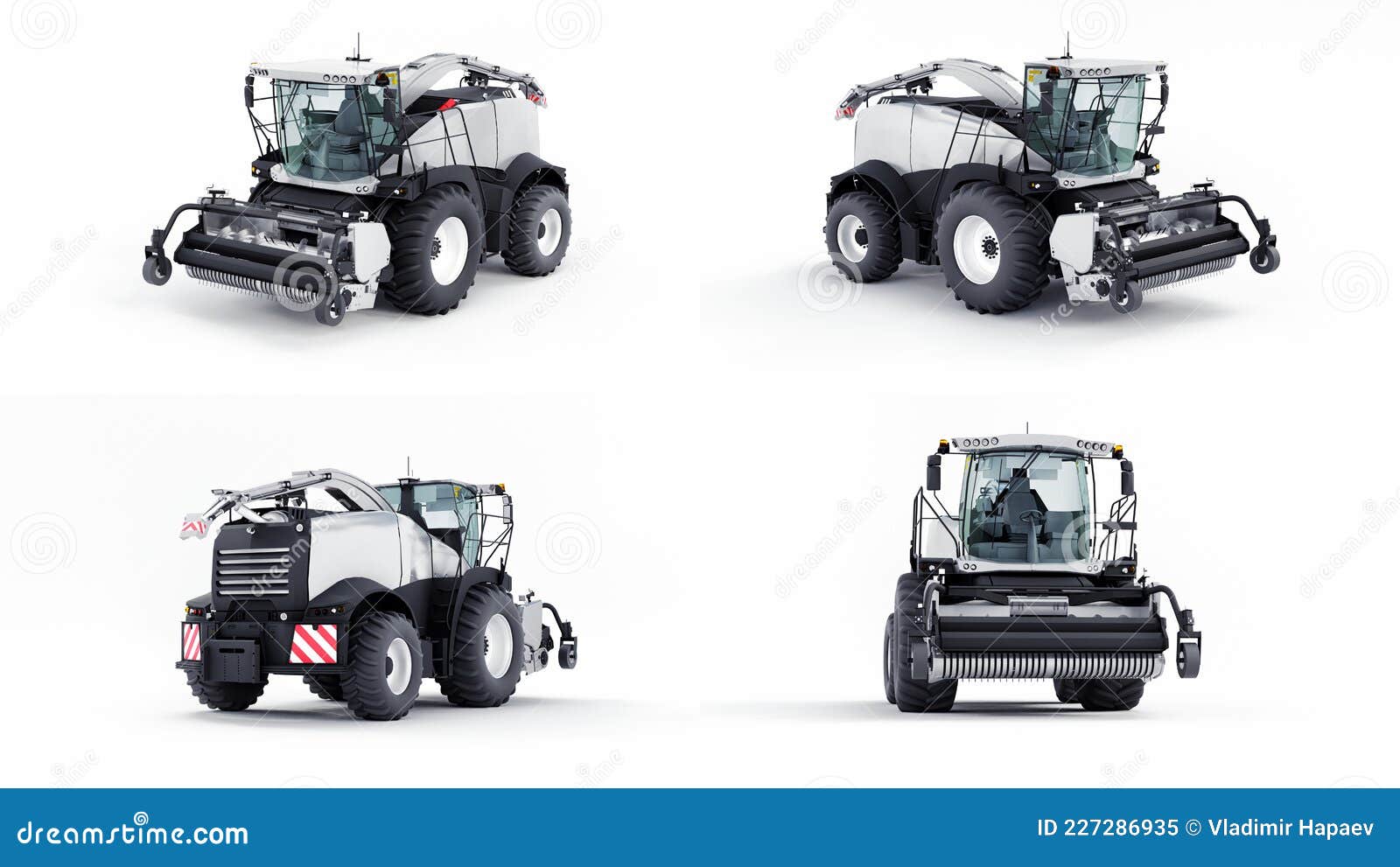 Set White Modern Harvester on a White Background. 3d Rendering. Stock ...