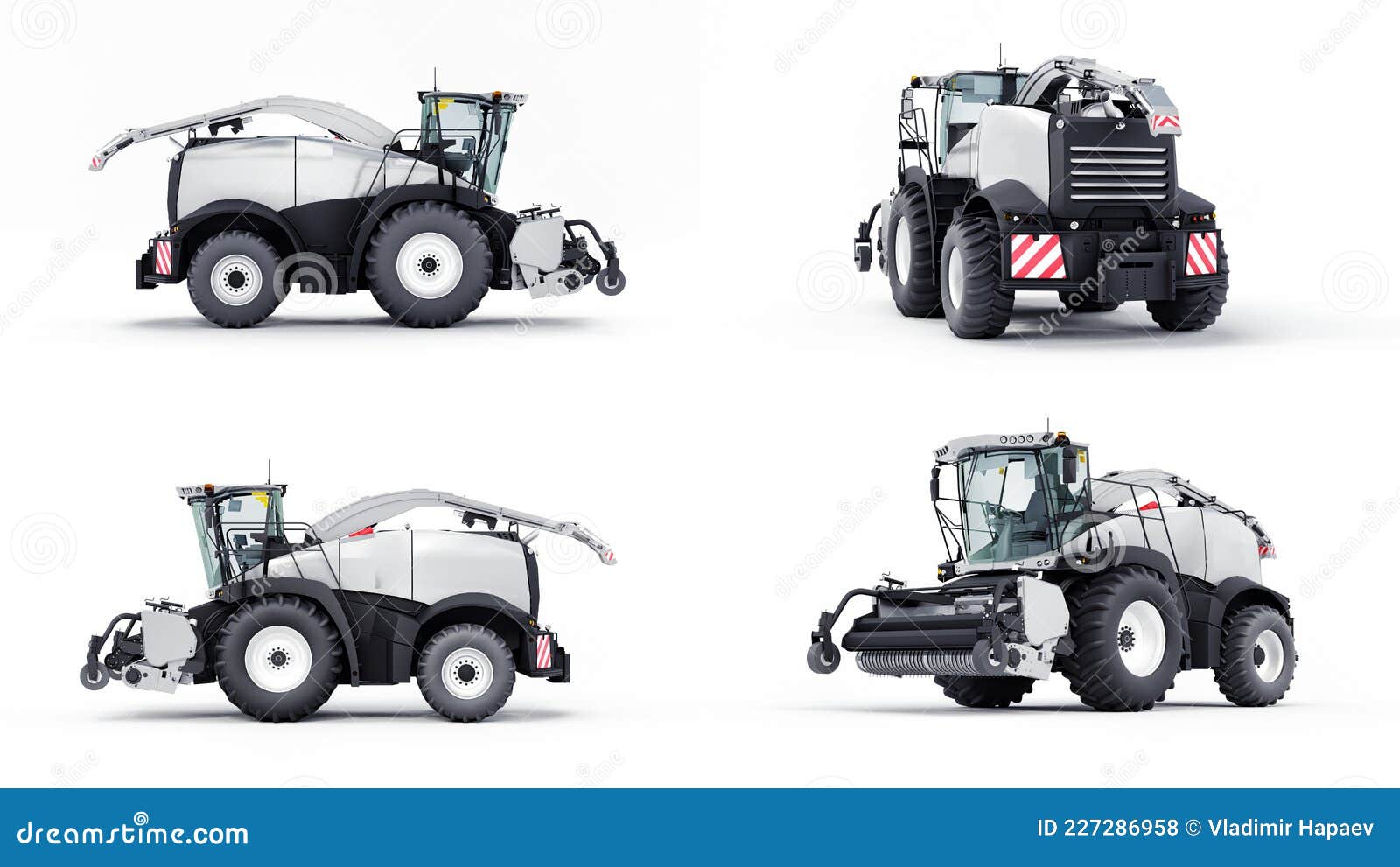 Set White Modern Harvester on a White Background. 3d Rendering. Stock ...